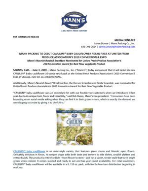 MANN PACKING TO DEBUT CAULILINI® BABY CAULIFLOWER - Western Grocer